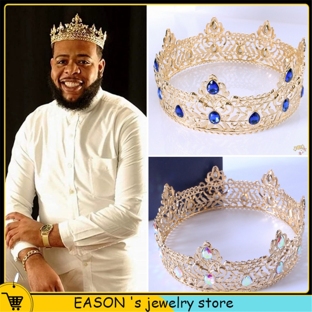 COD- Men's Golden Crystal Crown Non-Slip Birthday Bridal Styling Crown ...