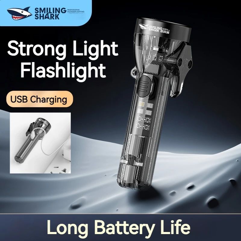 Smiling Shark Mini LED Flashlight USB Rechargeable Waterproof Torc ...
