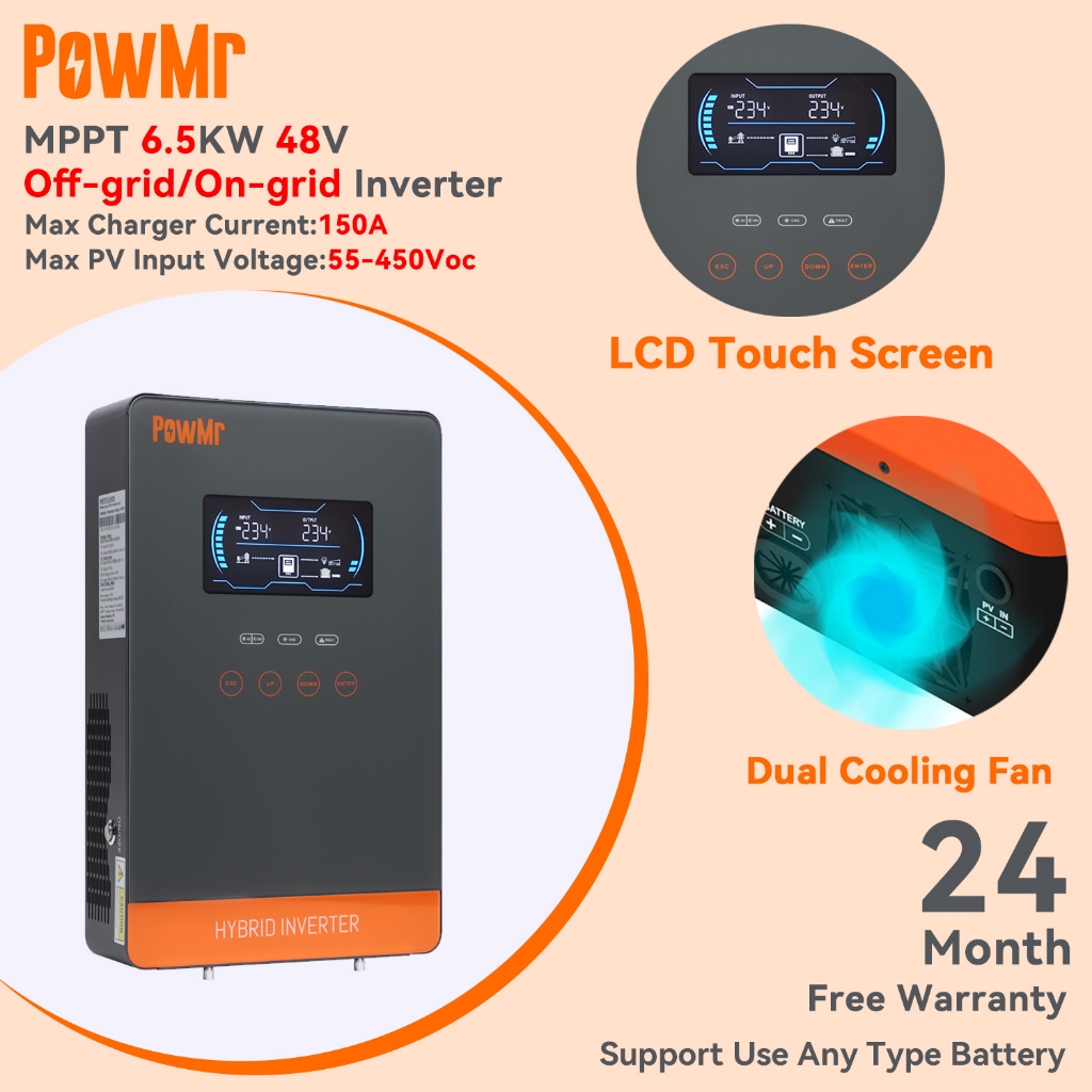 【Official Store】PowMr MPPT 6.5KW Off-Grid Pure Sine Wave Solar Hybrid ...
