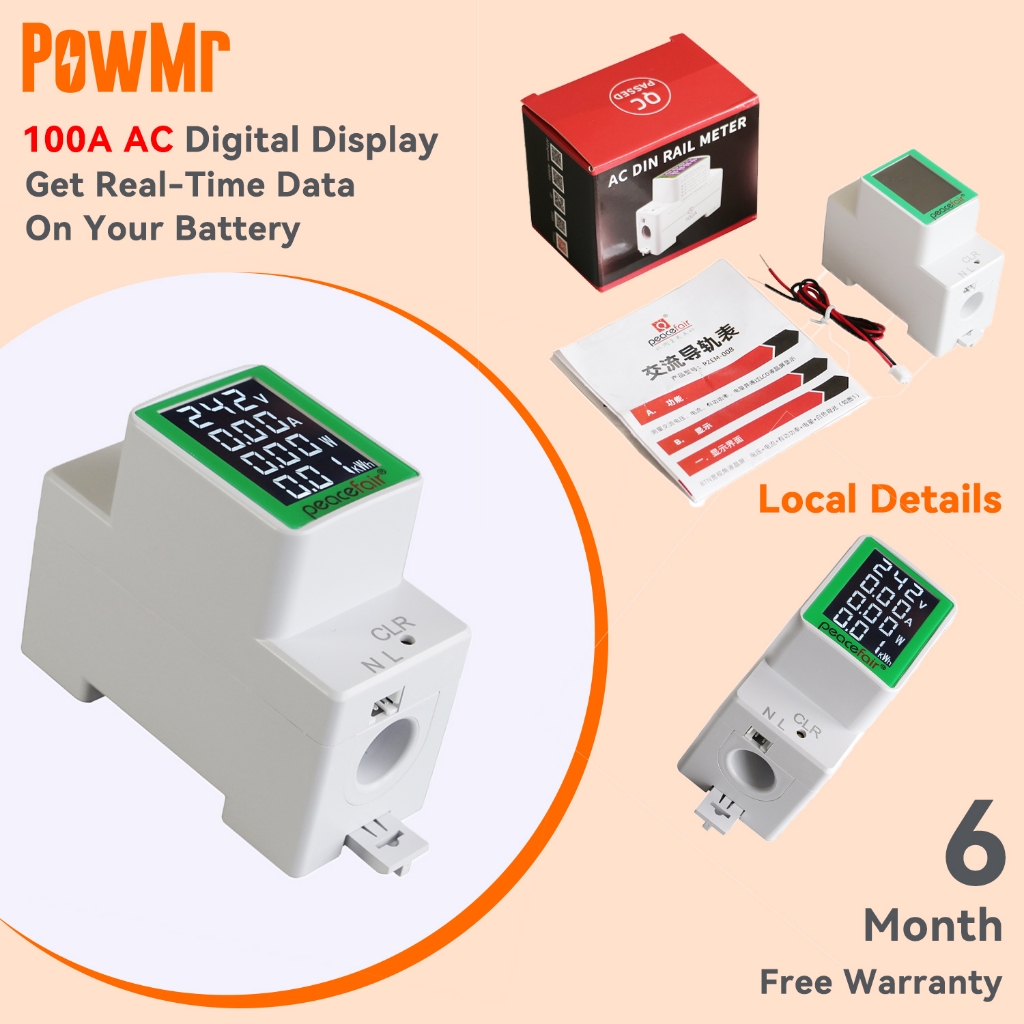 【Official Store】PowMr AC 100A Magnum Meter 50-300V Power Wattage ...