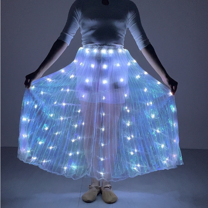 LED Illuminated Skirt With White Transparent Pleated Large Swing Skirt ...