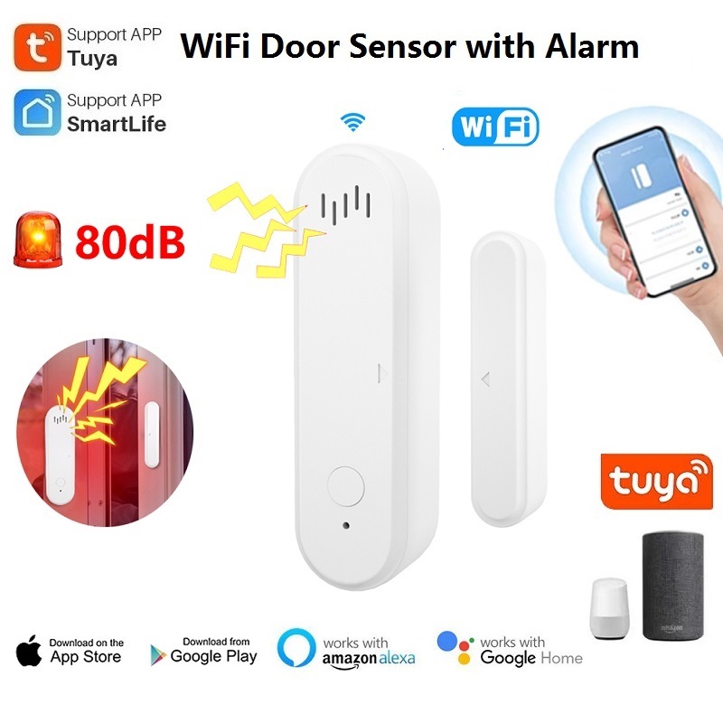Tuya Smart Life WiFi Door Window Sensor 80dB Sound Alarm Smart Home ...