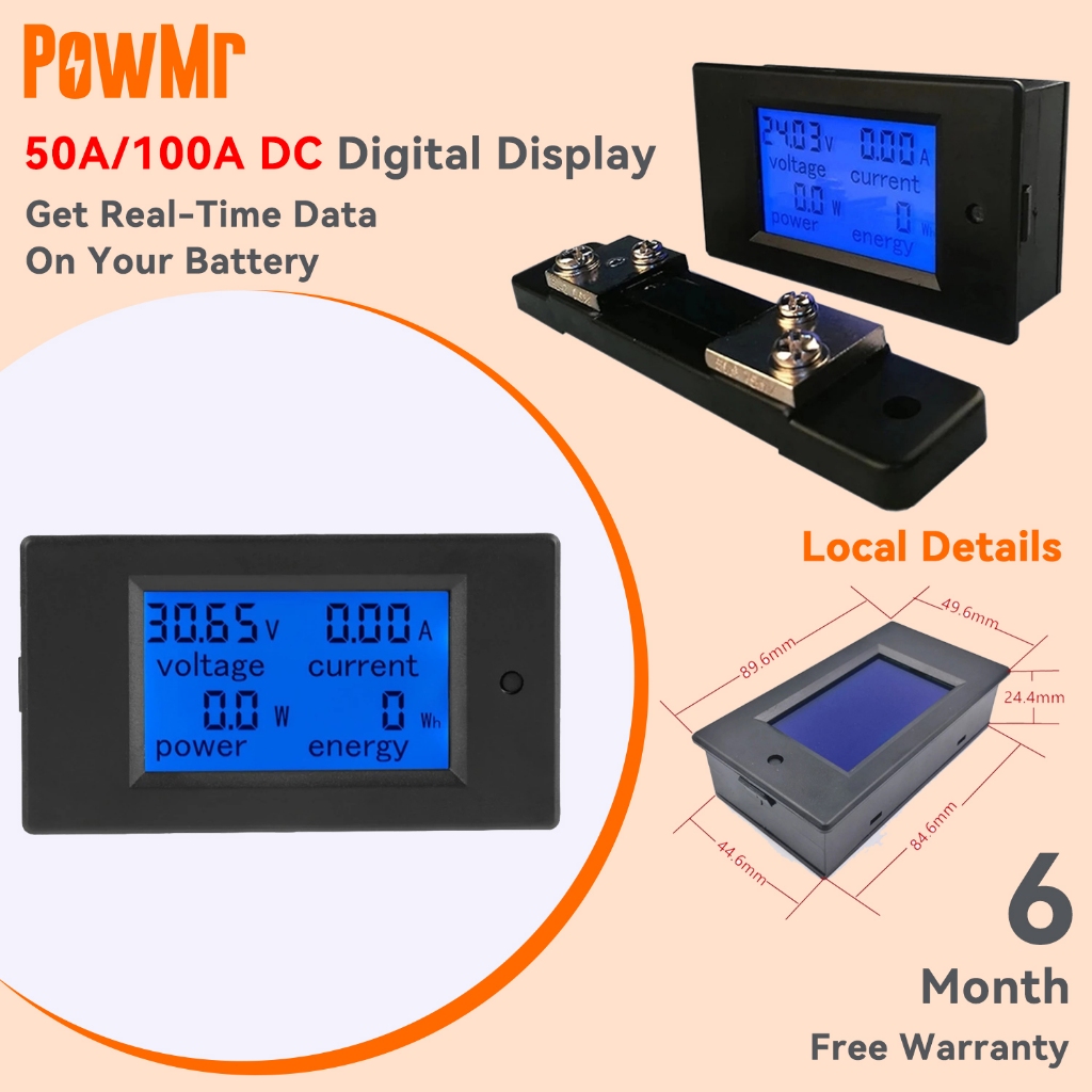 【Official Store】PowMr 0-100A DC Universal Digital Display Strap LCD ...