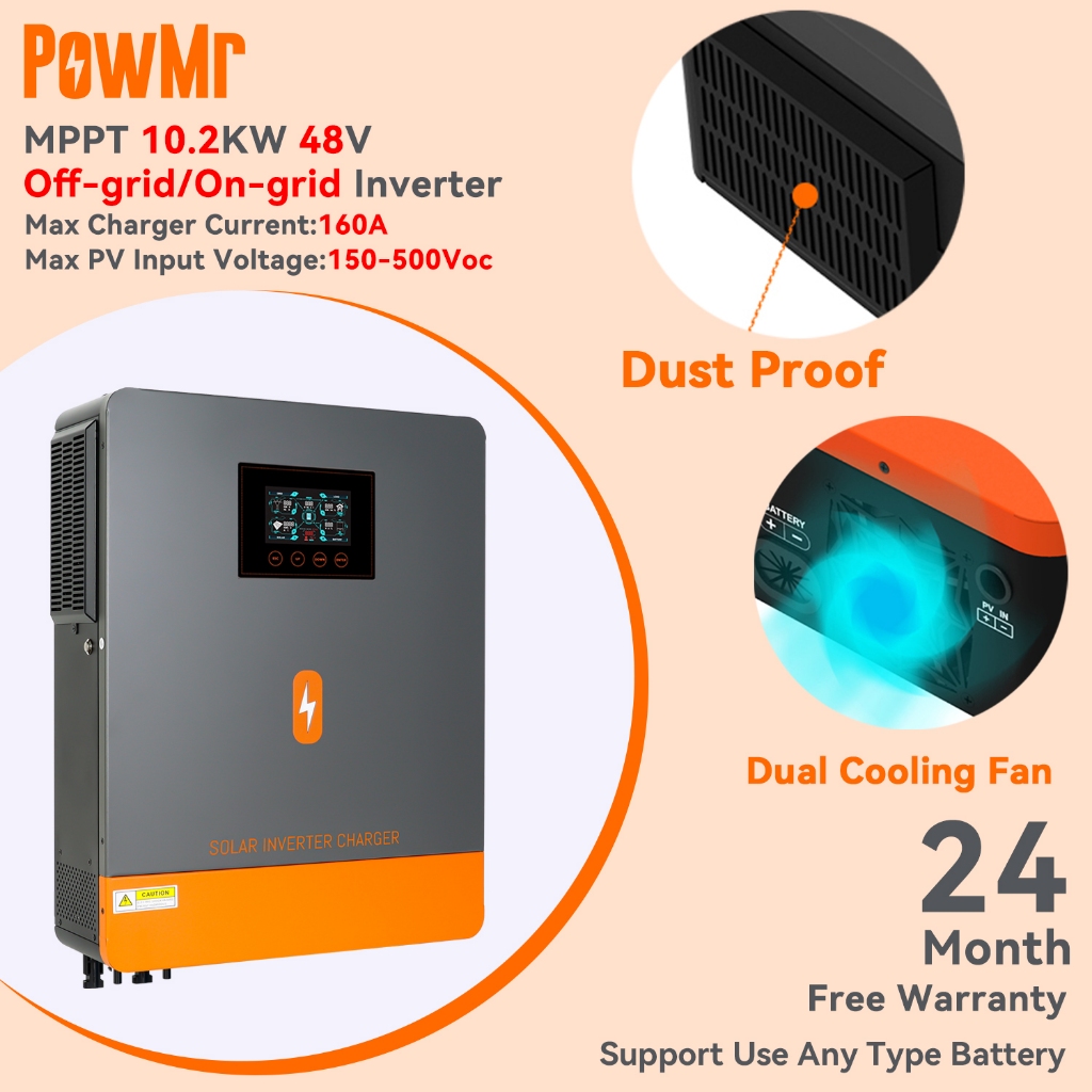 【Official Store】PowMr MPPT 10.2KW Off-Grid/On-Grid Solar Hybrid Inverter 230VAC PV Max Input 90 ...