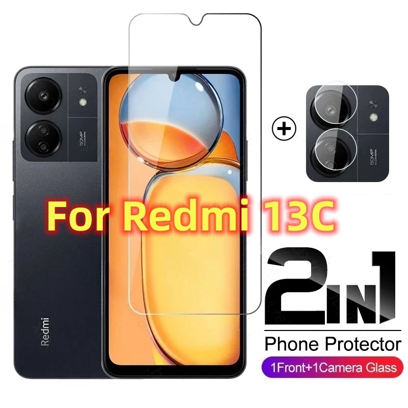 2in1 Screen Protector Tempered Glass For Xiaomi Redmi 13C 13 C Redmi13C ...