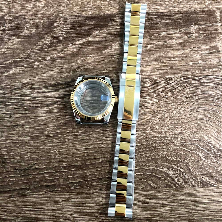 39mm Middle Gold Watch Case Stainless Steel Oyster Shaped Dog Tooth ...