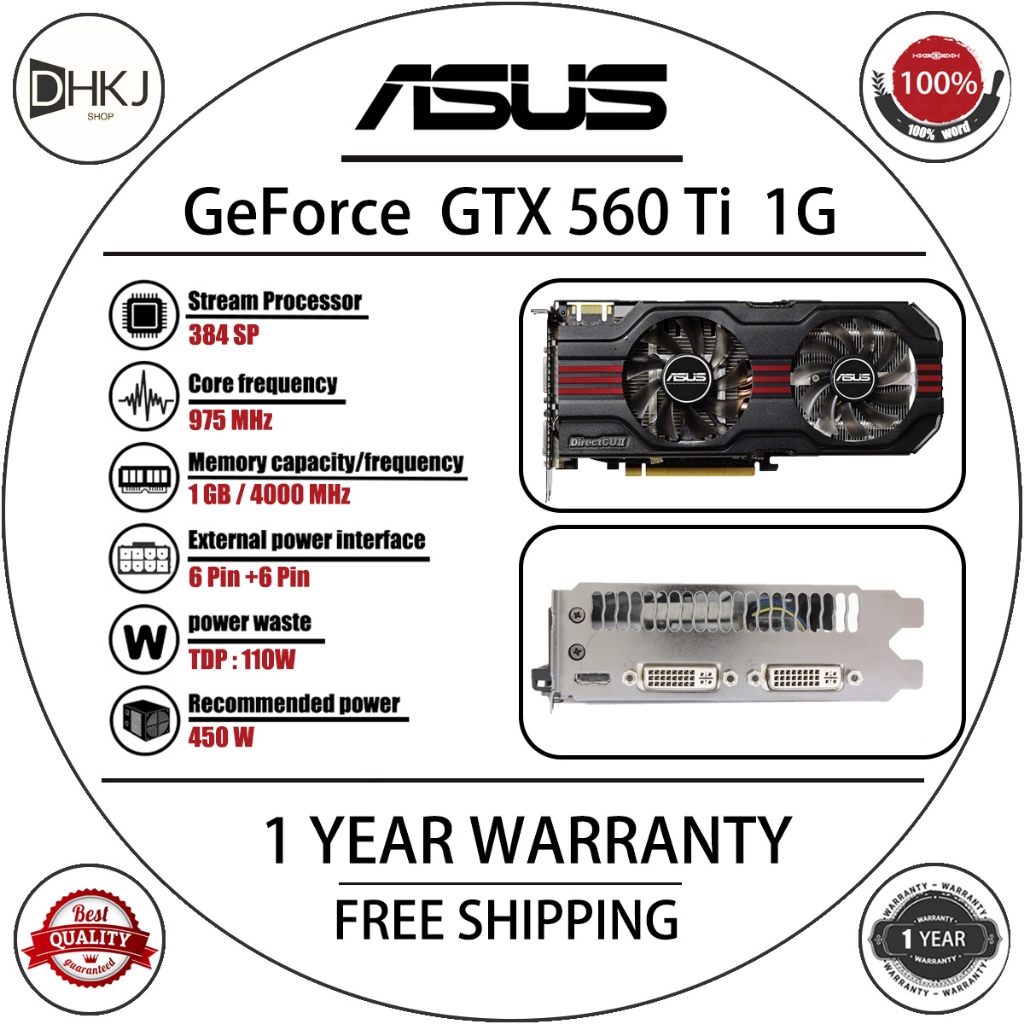 Used ASUS Graphics Card GTX 560 Ti 1GB 256Bit GDDR5 Video Cards for NVIDIA VGA Cards Geforce ...