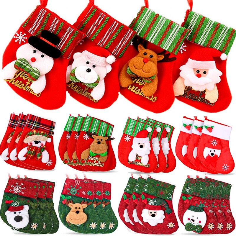 1/4pcs Cute Christmas Socks Santa Claus Snowman Elk Candy Gift Bag Xmas ...