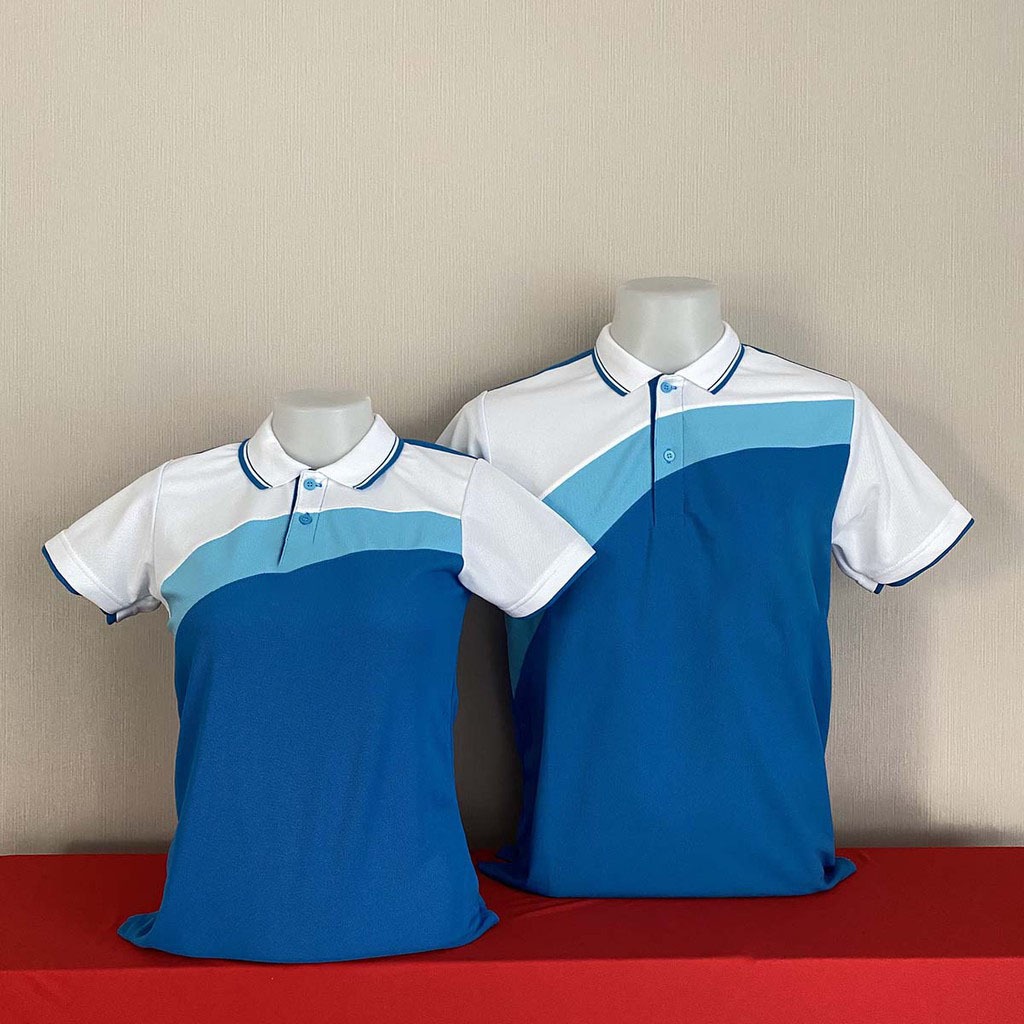 Polo shirt with oblique cut, blue and white, blue back, soft Juti ...