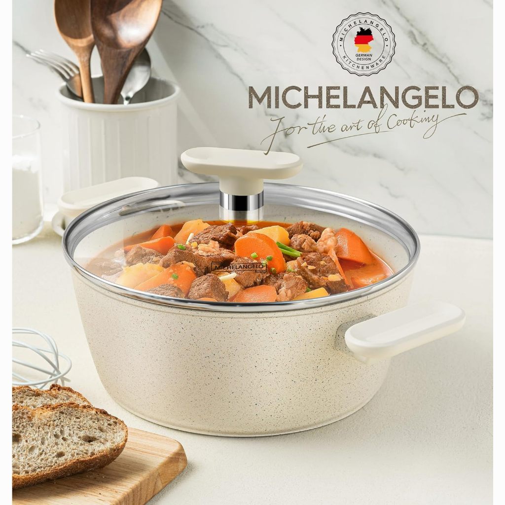 MICHELANGELO Non Stick Soup Pot with Lid,24cm Stock Pot with Cover ...