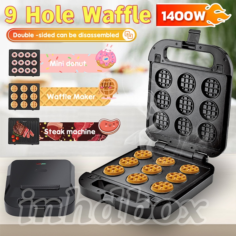 12 Holes Mini Donut Maker machine + 9 Holes Mini Waffle Maker 5in1 ...