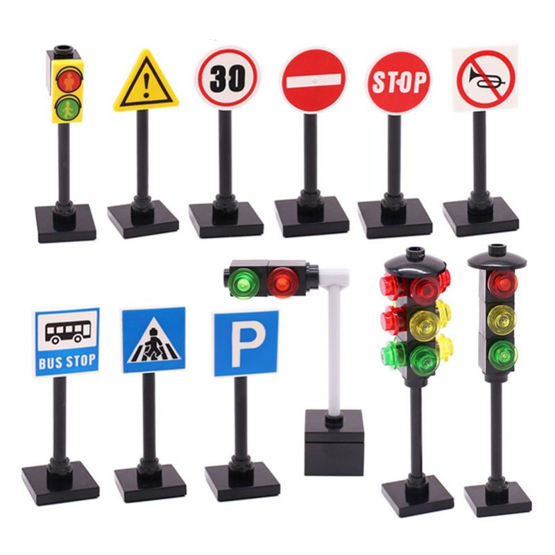 City Traffic Light Signs Barricade Speed Limit Small Brick minifigure ...