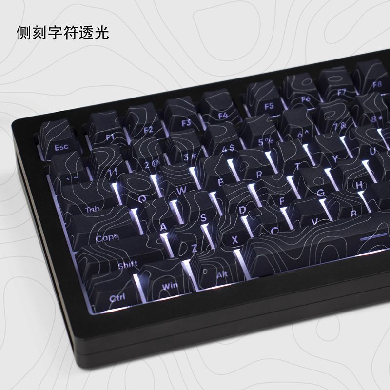 【ONLY KEYCAP】 Black Contour Line Side Engraved Keycap Shine Through 132 ...