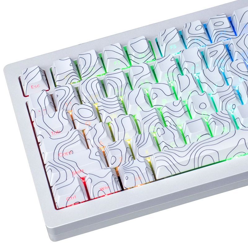 【ONLY KEYCAP】 White Contour Line Side Engraved Keycap Shine Through 132 ...