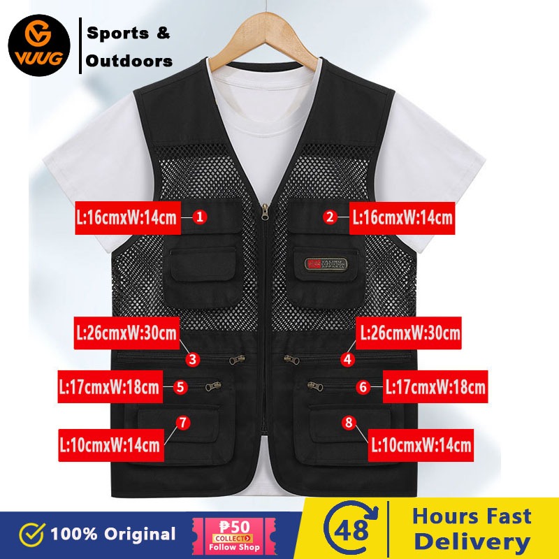 【2-3 days arrive!!!】VUUG Vest for Men outdoor multi-pocket fishing photography vest waistcoats ...