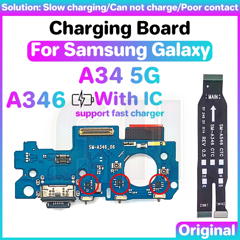 USB Charging charger port board For Samsung A34 5G A346 with IC Mainboard Flex USB Port ribbon ...