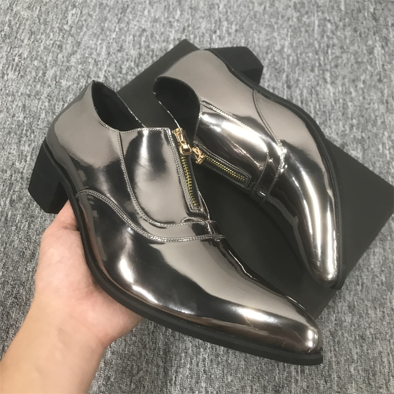 Height Increase Men Shoes Silver Formal High Heels Dress Shoes 38-46 ...