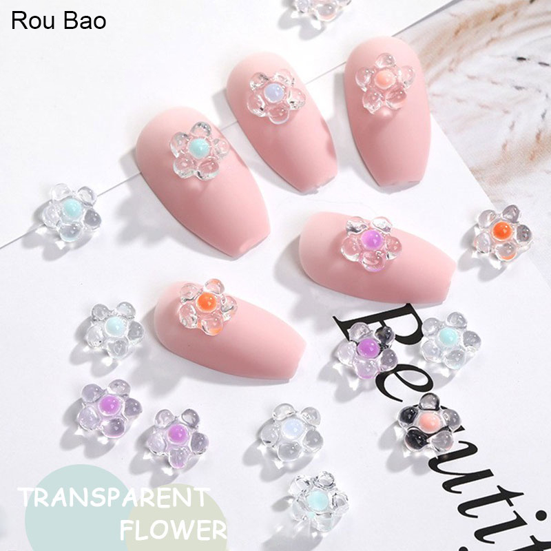 Rou Bao 50pcs Nail Transparent Plumeria Flower Small Fresh Resin Mixed ...