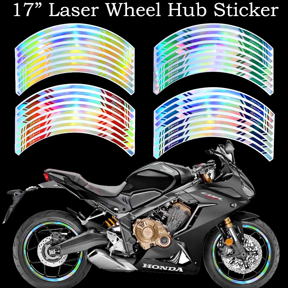 17" Laser Rainbow Motorcycle Wheel Hub Stickers Motor Bike Accessories ...