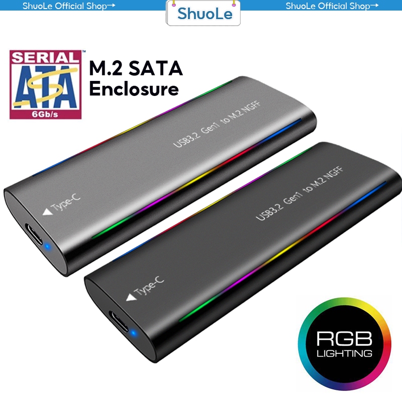 ShuoLe M2 SSD Case RGB SATA Enclosure M.2 to USB A Type C 3.1 SSD NGFF ...