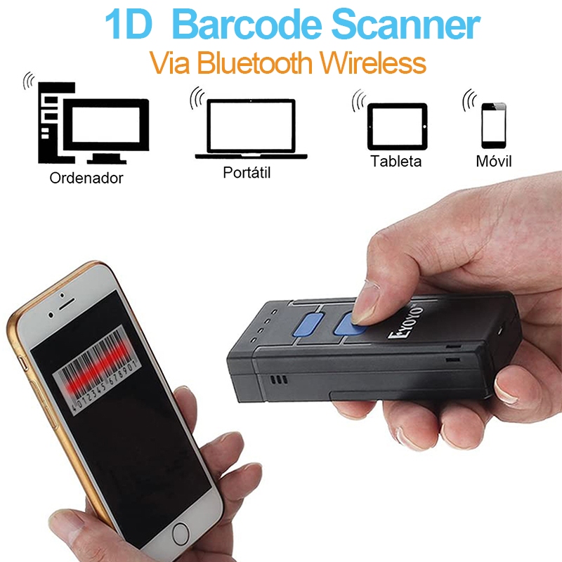 Eyoyo 1D Wireless Barcode Scanner Via Bluetooth 3IN1 Mini Handheld CMOS ...