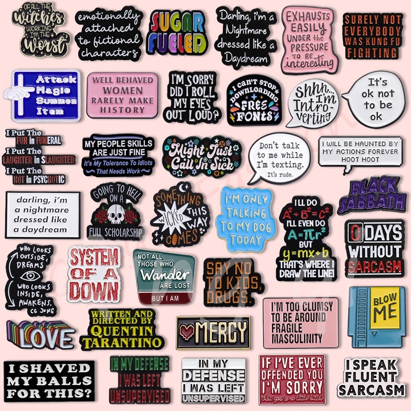 Funny Quotes Texts Enamel Pins Brooch Cartoon Texts Dialogue Brooches ...
