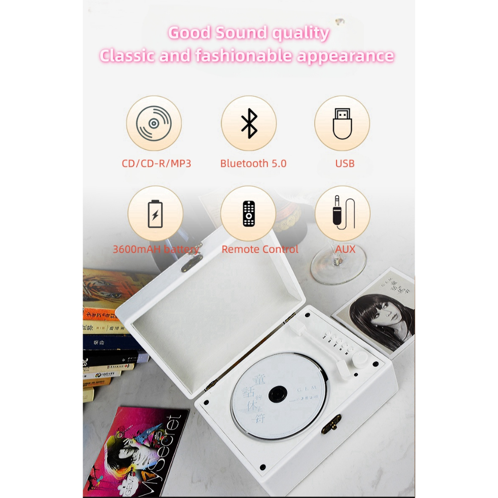Desktop Bluetooth 5.0 CD Player with Speaker, Portable CD Player for ...