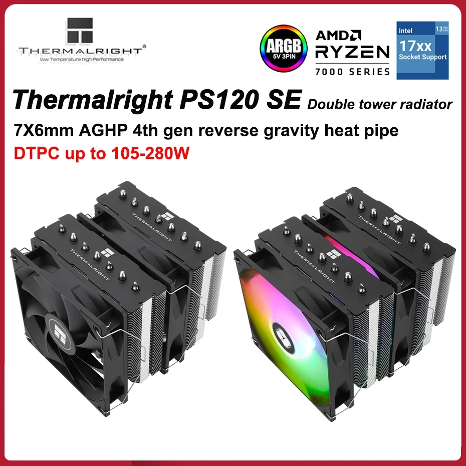 Thermalright PS120 SE ARGB 7 AGHP HeatPipe CPU Cooler Dual Tower PWM ...