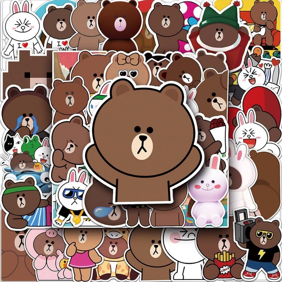 50 Piece Cute Brown Bear Cartoon Graffiti Waterproof Stickers For DIY ...