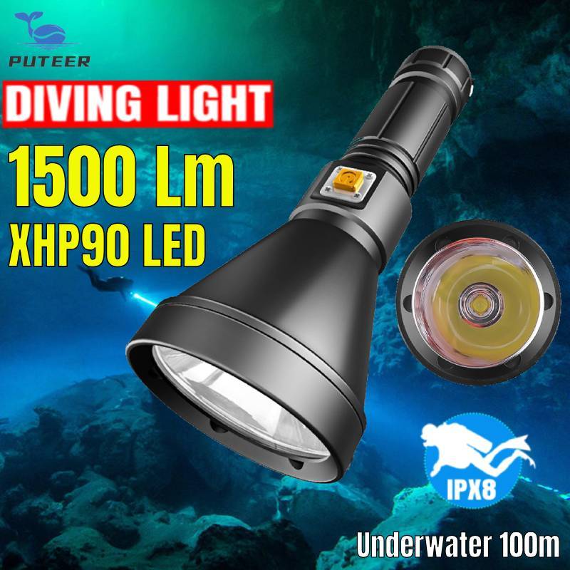 Super Bright Diving Flashlight IPx8 Waterproof Torch Spotlight Led ...