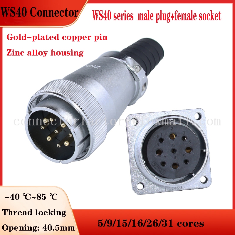 WS40 aviation plug socket external thread locking industrial connector ...