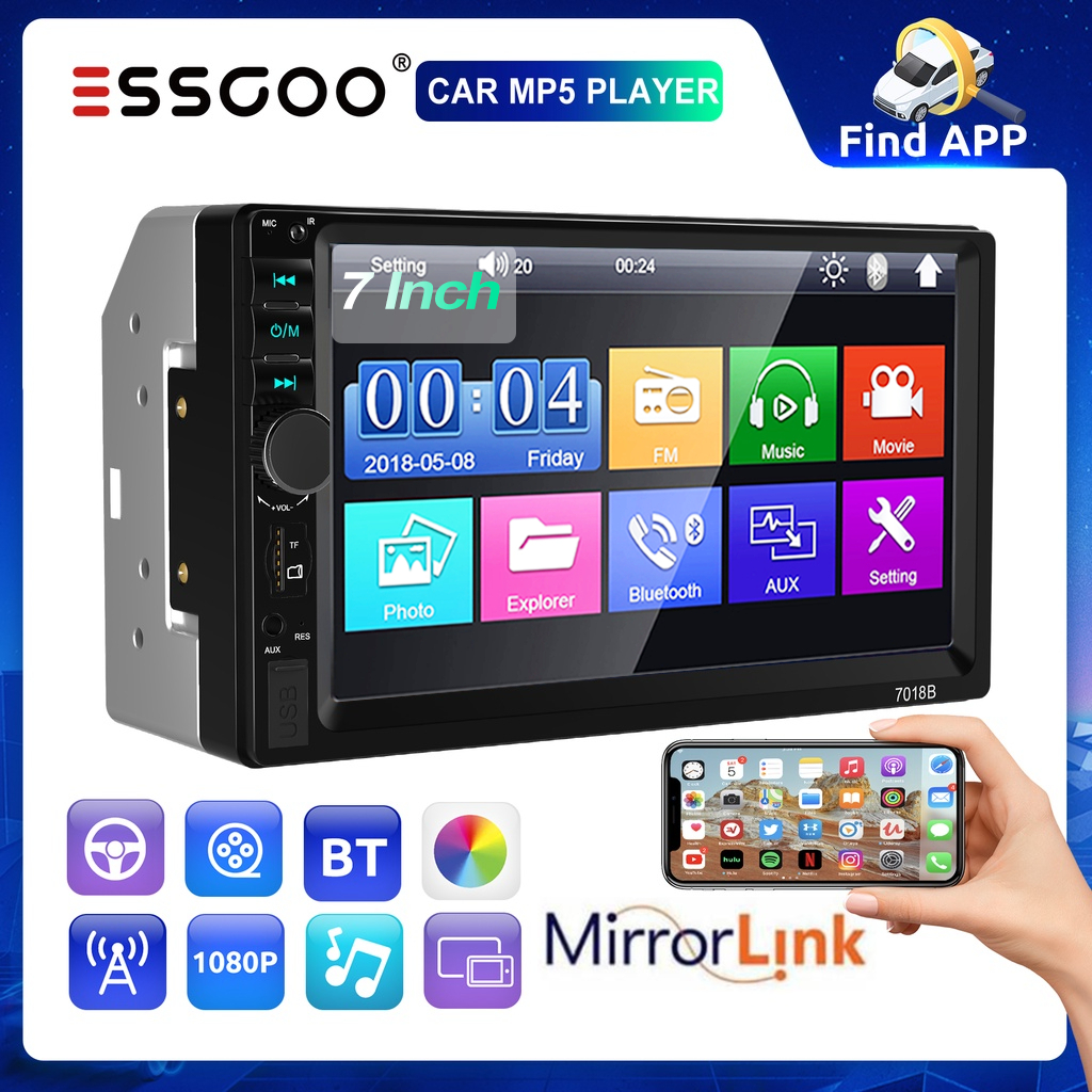 ESSGOO 7018B 2DIN Car Stereo 7 inch Car Radio Multimedia MP5 Player Bluetooth AUX-Input TF USB ...