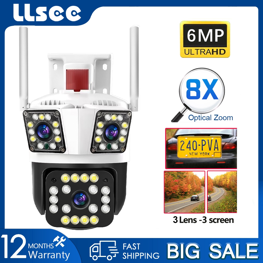 LLSEE 3 lens wireless CCTV outdoor camera 360 degree PTZ 6MP CCTV WIFI security camera ...