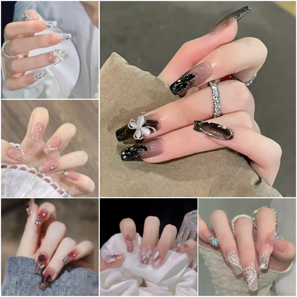 【24pcs】24/Pcs DIY Fake Nails French Finger Nail Art False Nail ...