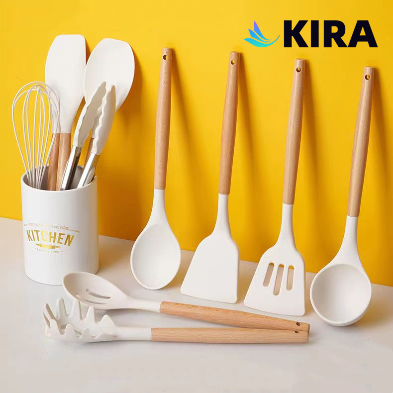 KIRA silicone kitchen utensils set 446°F Heat Resistant 12-Pcs Cooking ...