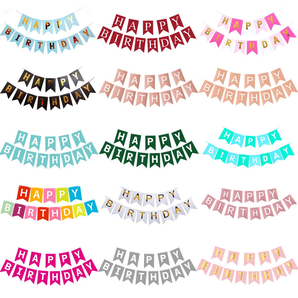 Happy Birthday Banner Rose Gold Pink Blue Happy Birthday Party Banners ...