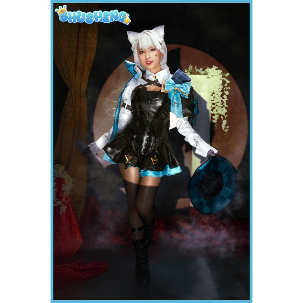 Genshin Impact Lynette Lyney Cosplay Costume Magician Outfit Skirt Ear ...