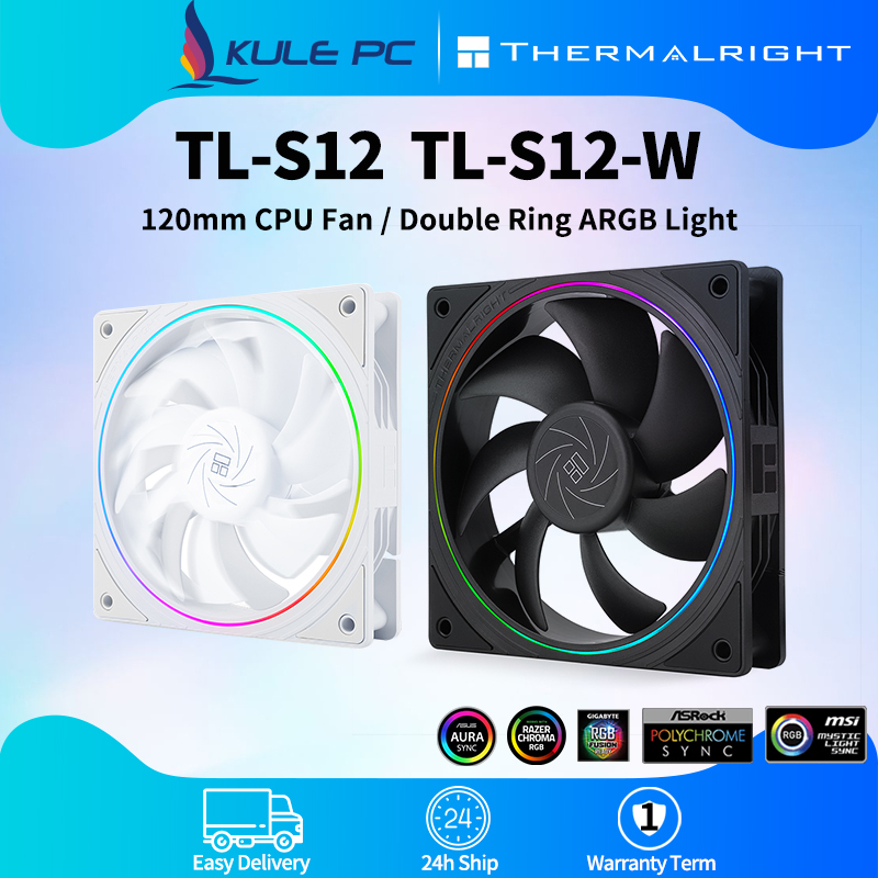 Thermalright TL-S12 TL-S12-W ARGB CPU Fan White Black Halo LED 120mm S ...