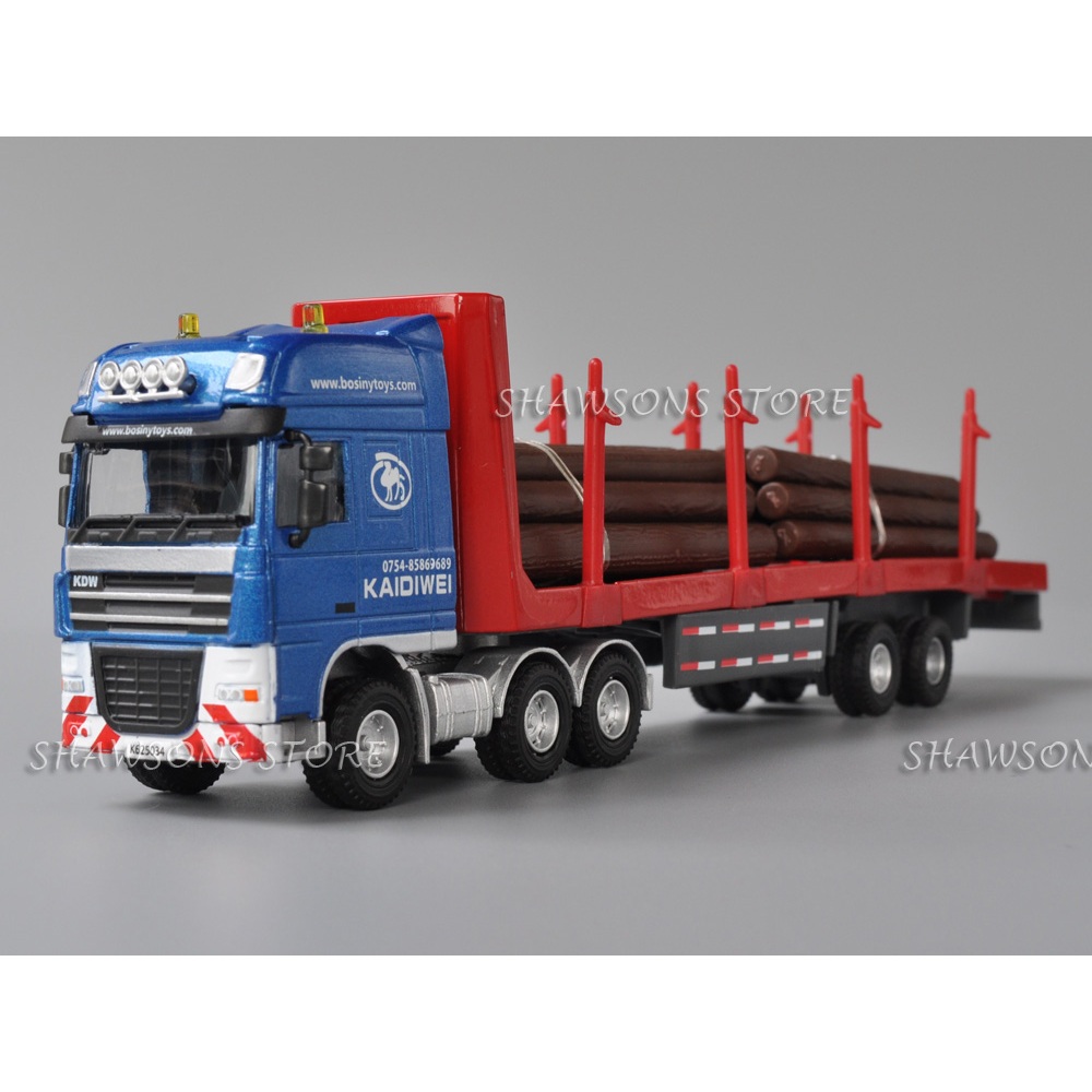 KDW 1:50 Scale Diecast Model Truck Toy Tractor With Log Transporter ...