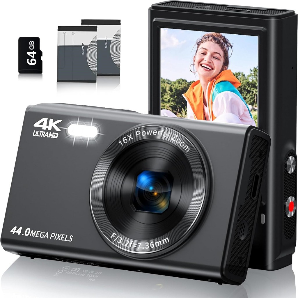 VETEK2 Digital Camera, 4K Cameras for Photography, 44MP FHD Point and ...