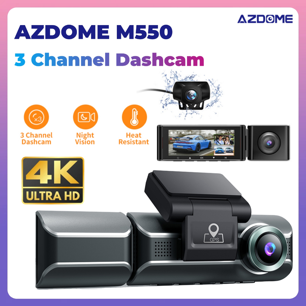 AZDOME M550 4K Dashcam 3 Channel Front Rear Cabin Car Recorder with ...