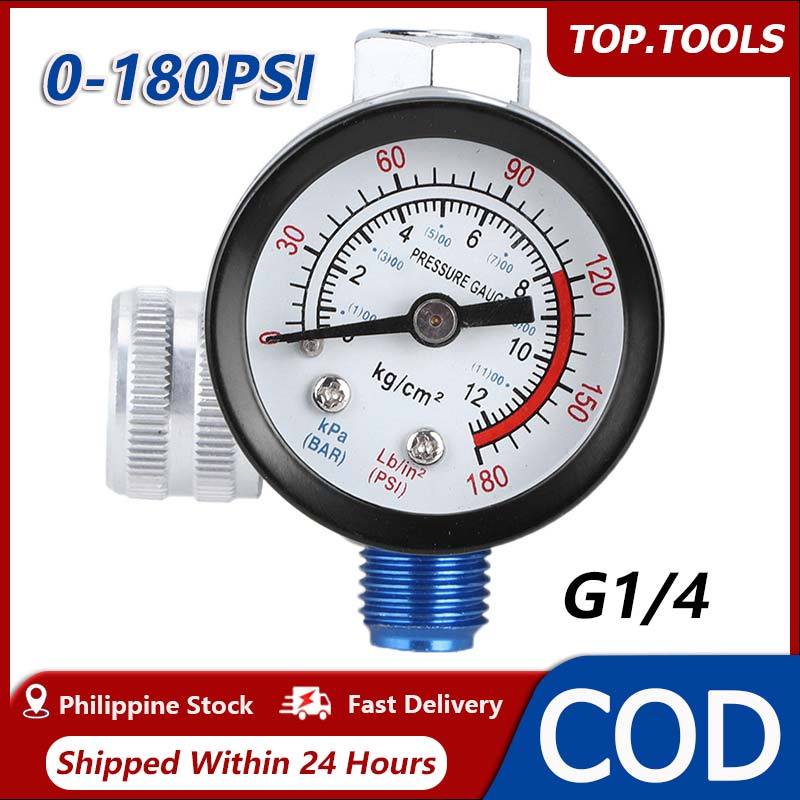 G1/4in Spray Gun Air Inlet Pressure Regulator Gauge 0-10BAR (0-180 PSI ...