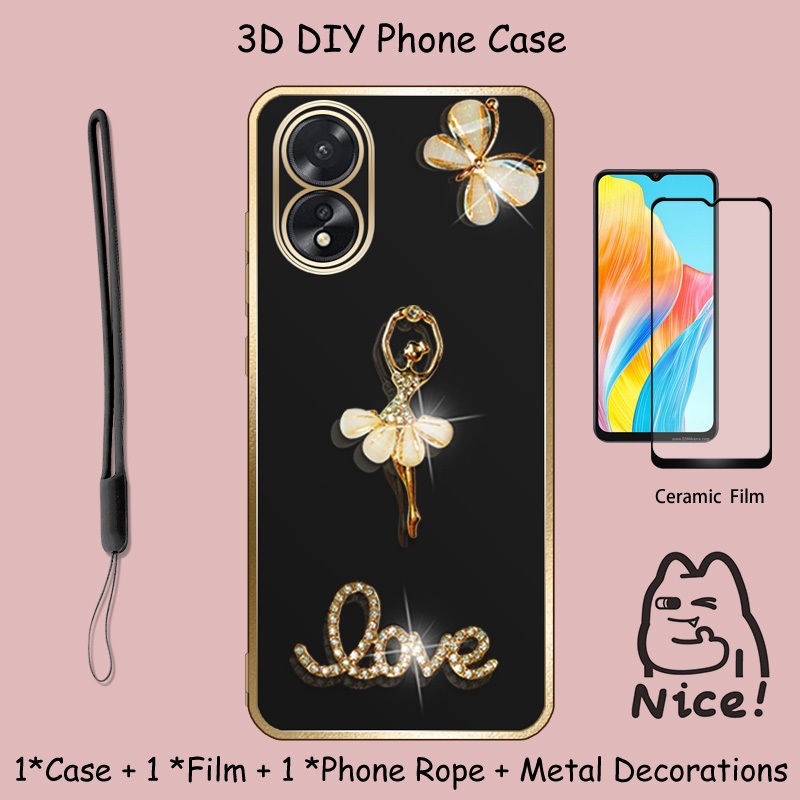 Fashion 3D For OPPO A38 4G CPH2579 Case with Ceramic Film and Silicone ...