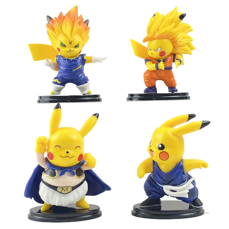 4Pcs/Set 10cm Anime Pokemon Pikachu Cosplay Dragon Ball Z Son Goku ...