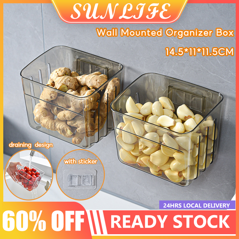 Sunlife 3/1Pcs Wall Mounted Clear Bin Kitchen Self Draining Onion and ...