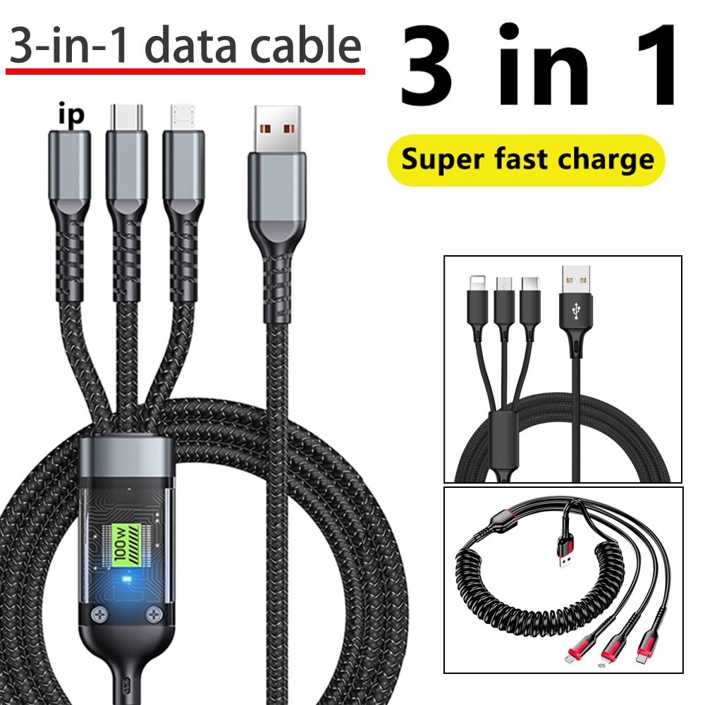 3 in1 Usb Cable Fast Charging Micro Usb / Type-c Cable Universal Spring ...