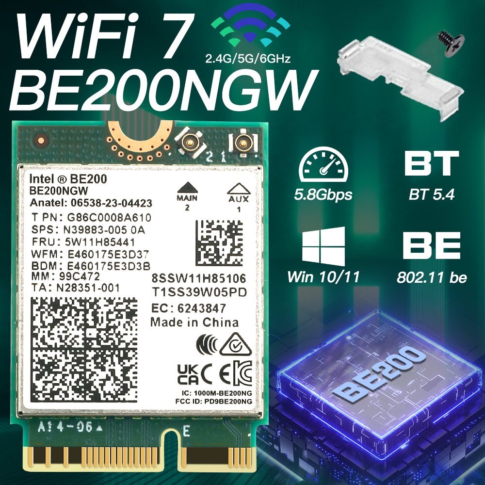 New WiFi 7 Intel BE200 Wireless Wifi Card Bluetooth 5.4 Tri Band 2.4G/5G/6GHz 5.8 Gbps M.2 NGFF ...