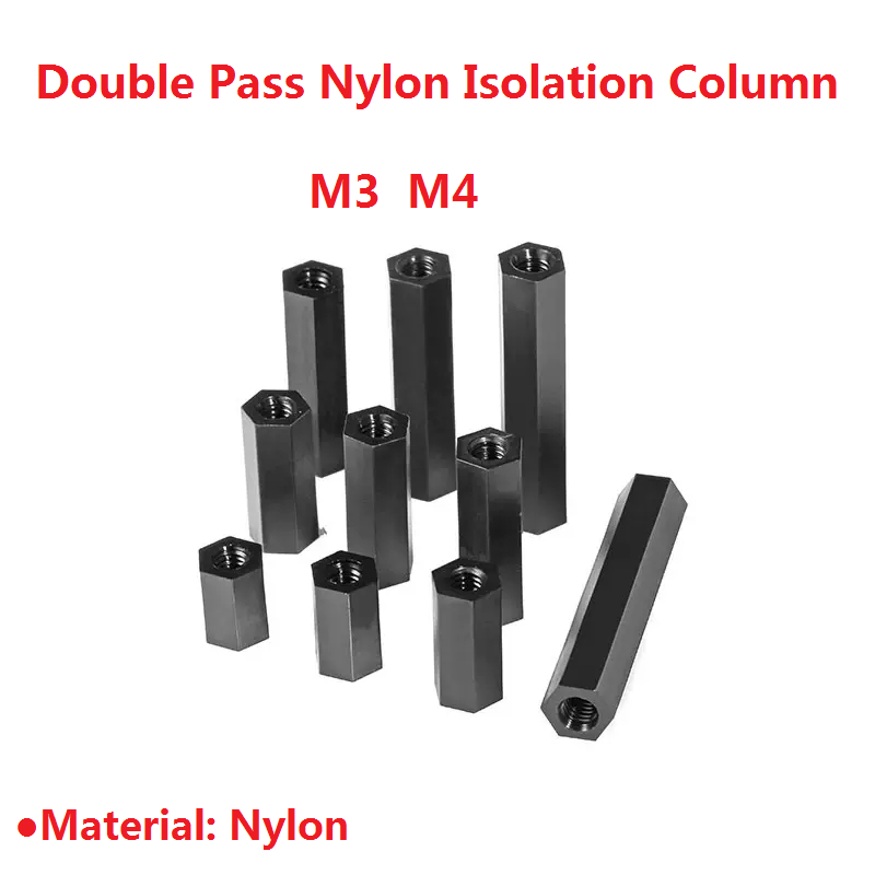 Double Way Hexagonal Isolation Column Black Flat Head M3 M4 Nylon ...
