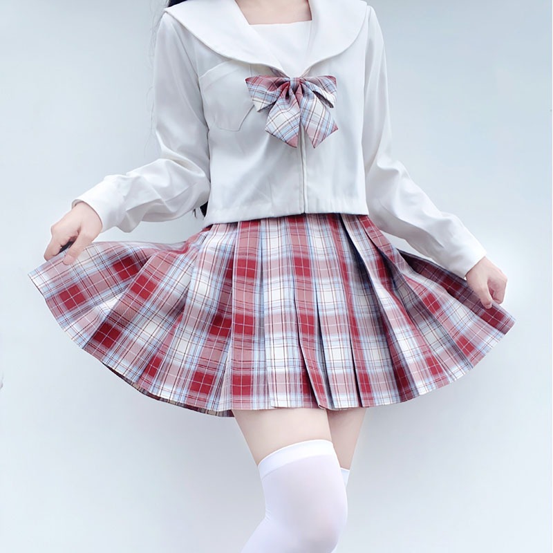 Adjustable waist circumference Korean jk skirt fashion A -line grid ...