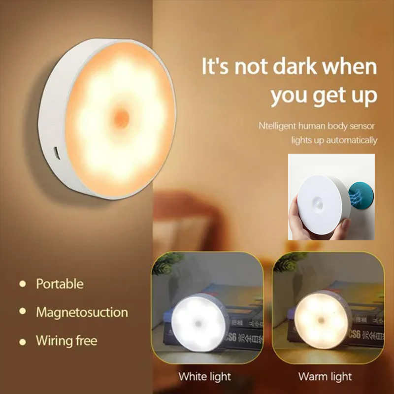 1Pcs Magnetic Motion Sensor Night Light Usb Rechargeable Wireless Body ...